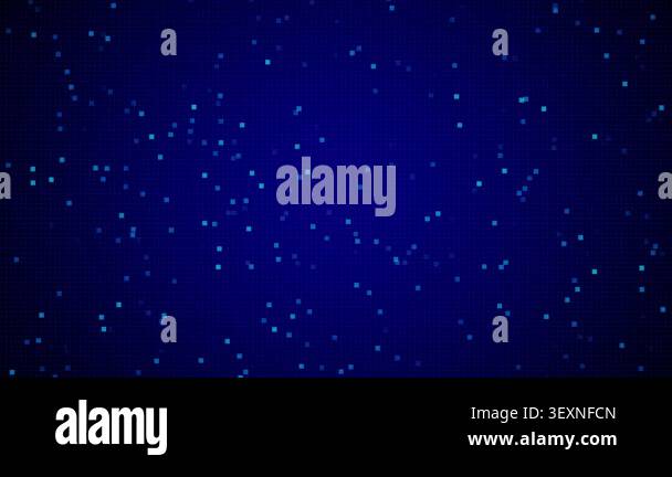 Floating Square Pixel Particles over Futuristic Blue Grid Background ...