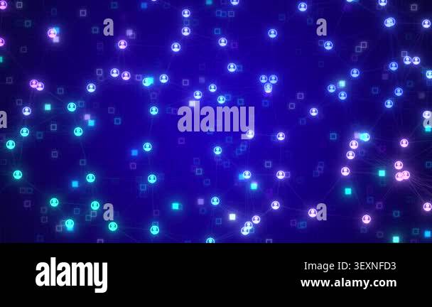 Abstract Blue Social Network with Connected User Icons and Data Nodes ...