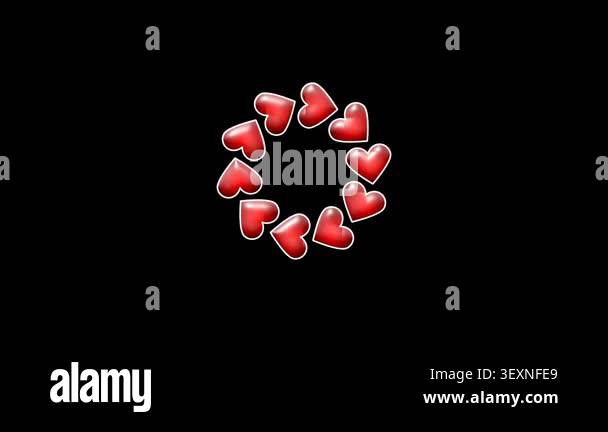 rotating hearts circle loop red glossy, 3d love hearts ring animation ...