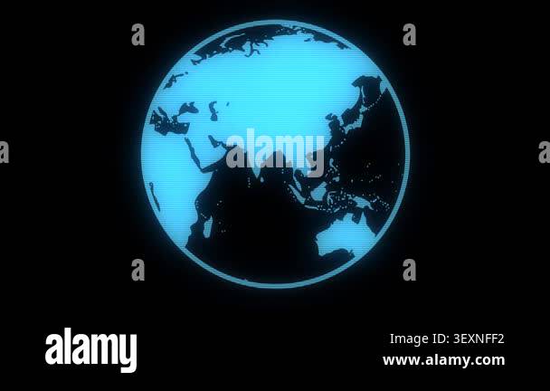 Blue Retro CRT Earth Globe with Scanline and Dotted Map Effect, Digital ...