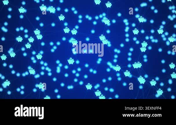 Abstract Blue Financial Network with Piggy Bank Icons and Connected ...