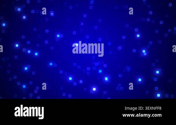 Abstract Blue Digital Square Particles Background with Glowing Pixel ...