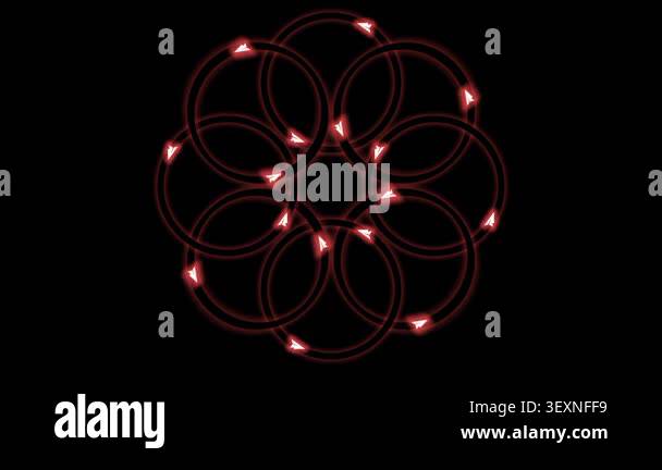 glowing arrow circle animation black background, neon red circle arrow ...