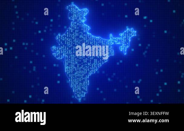 Digital India Map with Glowing Blue Circuit Network Futuristic ...