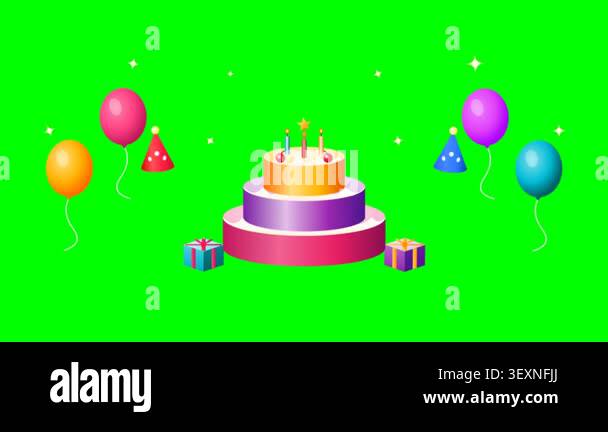 Illustration of a vibrant birthday setup Stock Video Footage - Alamy
