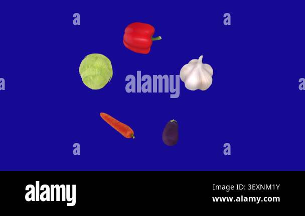 Mix of Vegetables rotation around center point on blue screen ...