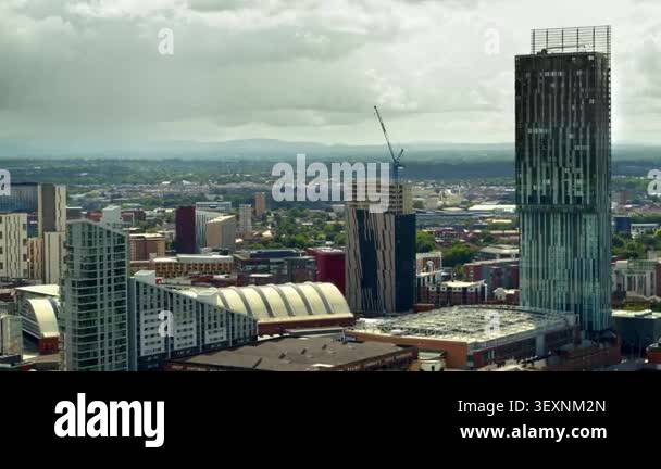 Aerial view of Manchester city skyline with modern architecture and ...