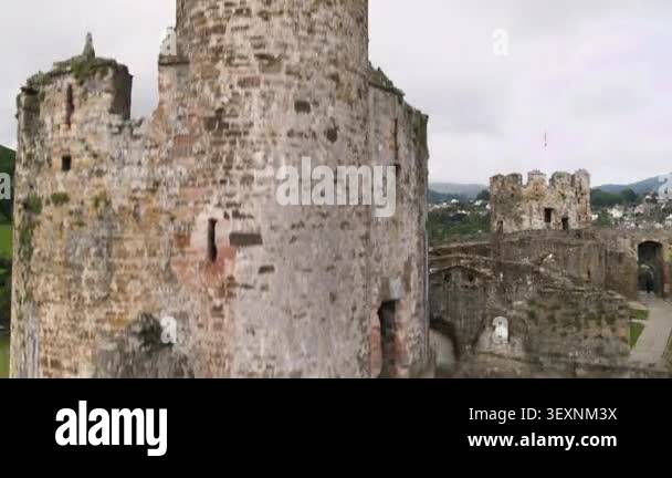 Majestic Conwy Castle and its towers overlooking the town and welsh ...
