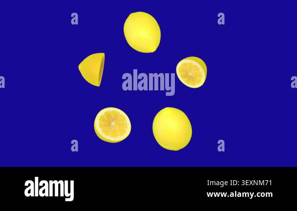 Lemons rotation around center point on blue screen background Stock ...