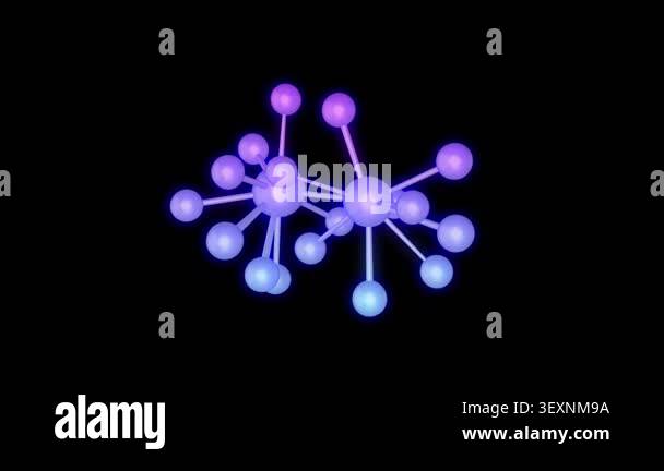 Purple Blue gradient Atom Molecule random rotation on black background ...