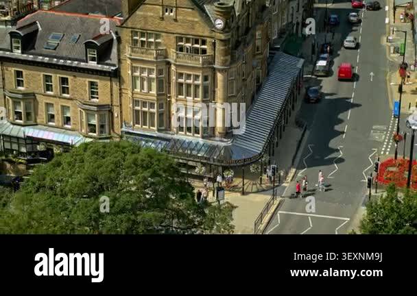 High angle view of daily life at a street crossing in the historic city ...