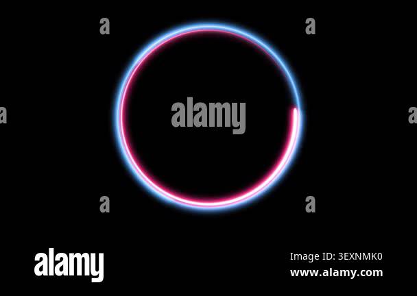 Circle glowing light spinning line on black screen effect background ...