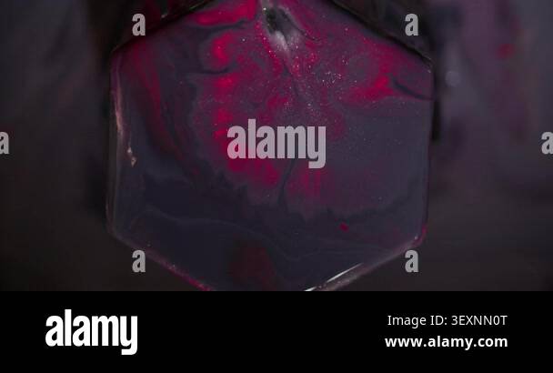 Acrylic spill. Ink hexagon. Defocused red pink purple neon color ...