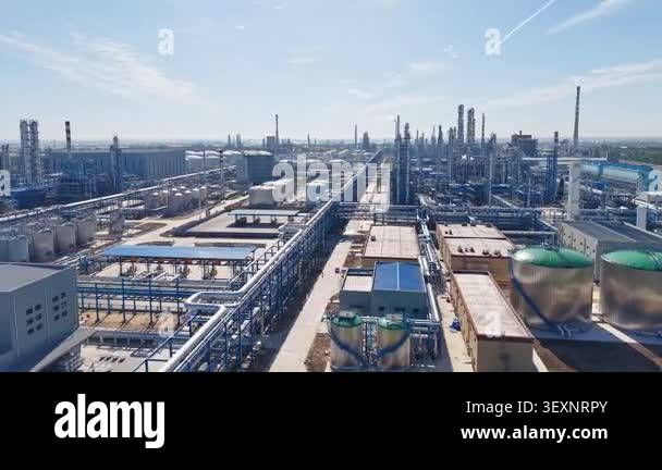 Aerial View of a Large Petrochemical Plant Complex with Distillation ...