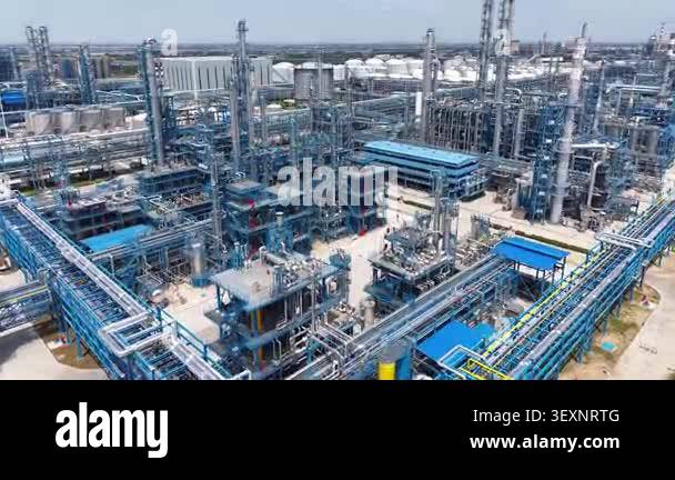 Aerial View of a Large Petrochemical Plant Complex with Distillation ...