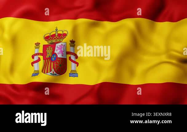 3d Animation of Spain flag with Red and yellow stripes wave in the wind ...