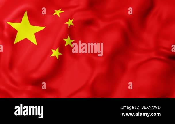 3d animation of Chinese flag Vibrant red fabric flows with gentle ...