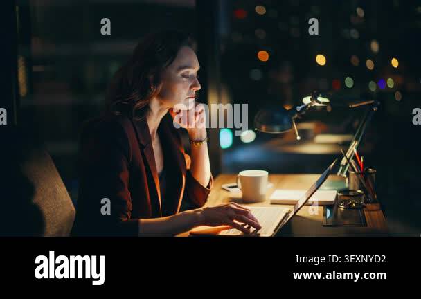 Professional unmotivated late work looking laptop trying focus sitting ...