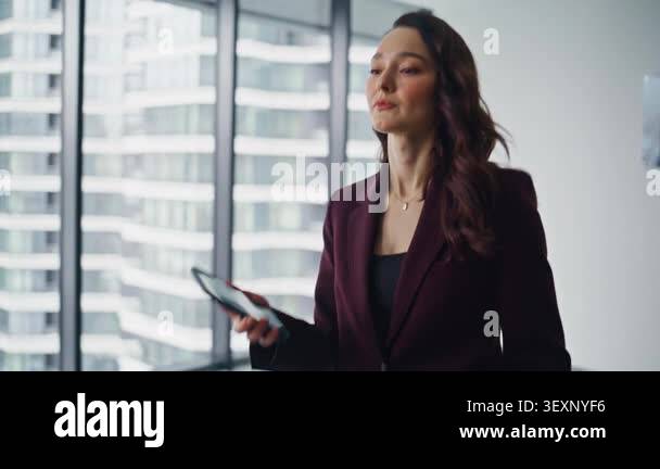 Woman ceo checking smartphone on go closeup. Disappointed lady boss ...