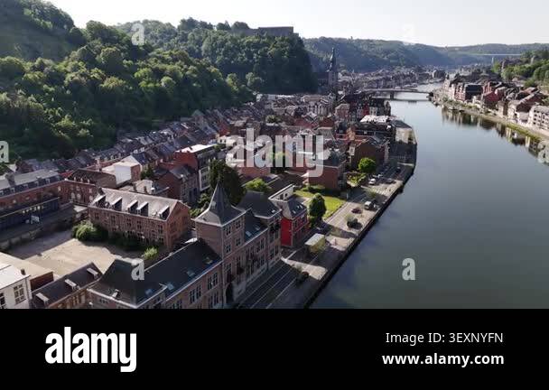 An aerial perspective reveals the historic town of Dinant in Belgium ...
