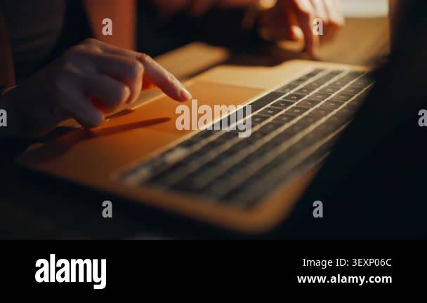Businesswoman hands using touchpad at company office closeup ...