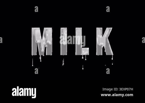 White milk dripping down the word MILK on a transparent background, an ...