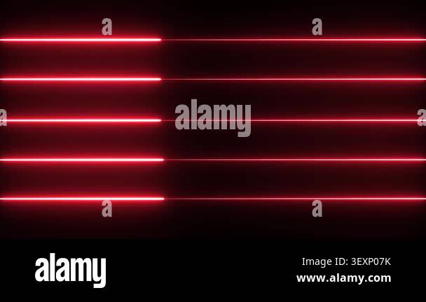 Neon glowing red laser beams scanning across a dark background for ...