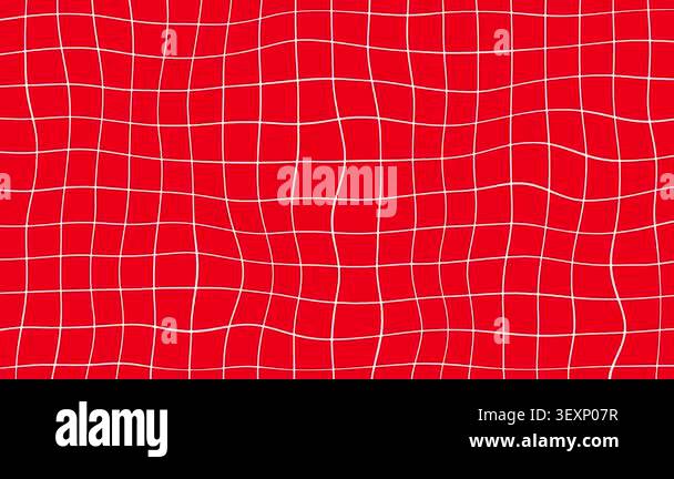 Abstract wavy white grid lines undulating on a vibrant red background ...