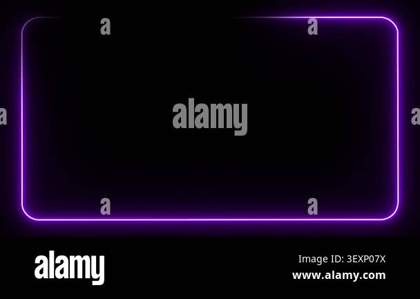 Glowing purple neon rectangular frame on black background, seamless ...