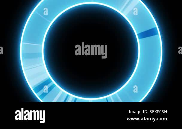 Glowing blue futuristic circle frame with digital lines animation on ...