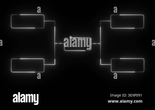 Neon flowchart or bracket diagram animation loop with empty boxes for ...
