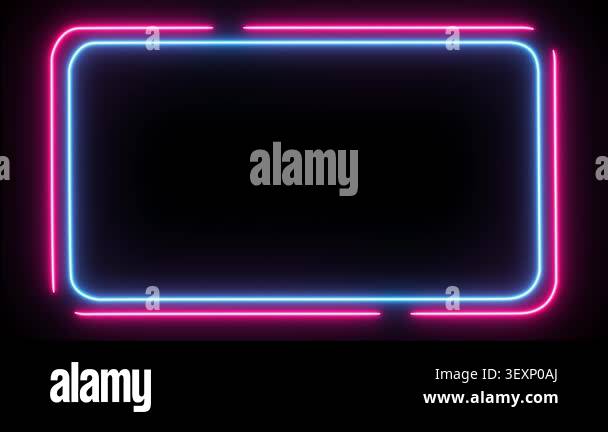 Neon pink and blue glowing frame animation seamless loop on black ...