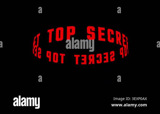 Rotating red top secret text animation loop on black background, for ...