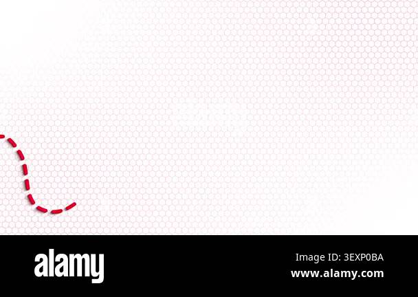 Red dashed line forms a question mark on an abstract white hexagonal ...