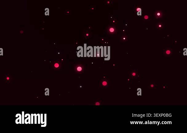 Shimmering neon red and white particles moving animation on dark ...