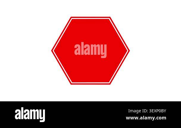 Red hexagon shape with white border on white background for conveying ...