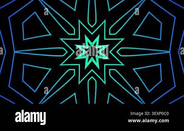 Abstract geometric star pattern with glowing blue and green neon lines ...