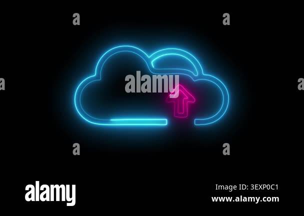 Neon cloud upload icon with glowing data transfer animation loop Stock ...