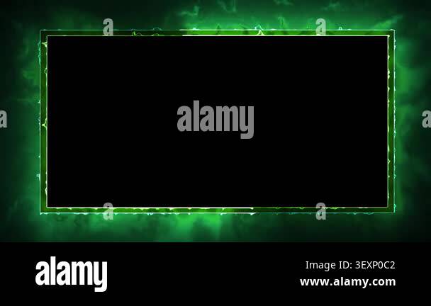 Abstract green neon frame overlay with energy and smoke effect ...