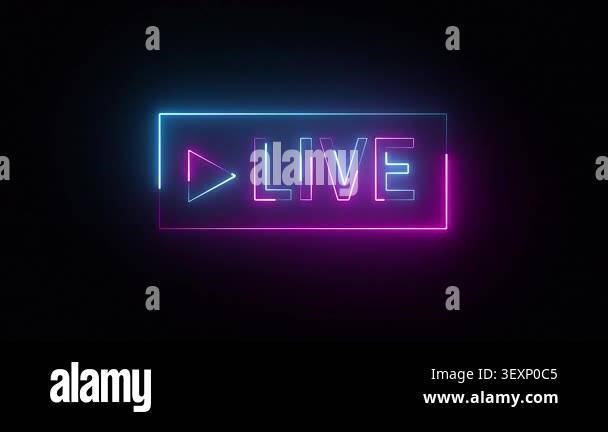 Neon pink and blue live stream sign with play button animation loop for ...