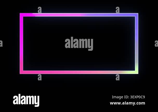 Vibrant neon rectangle frame with ranbow gradient colors on black ...