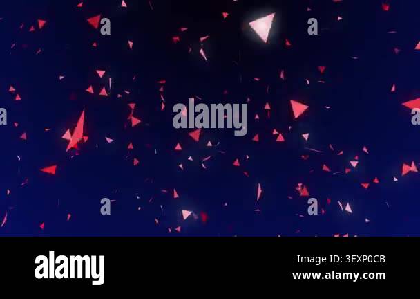 Neon red triangles falling and flashing on a dark blue abstract ...