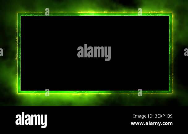 Green electric neon frame animation on black background for design and ...