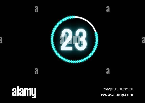 30 second digital countdown timer with glowing blue circle on black ...