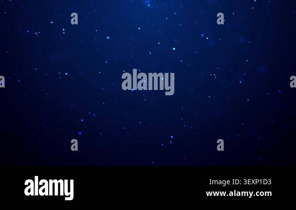 Floating blue particles on dark background with bokeh light effects ...