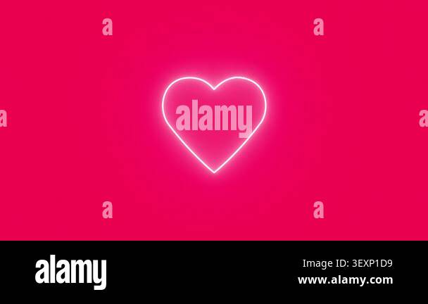 Glowing neon heart outline shines brightly on vibrant pink background ...