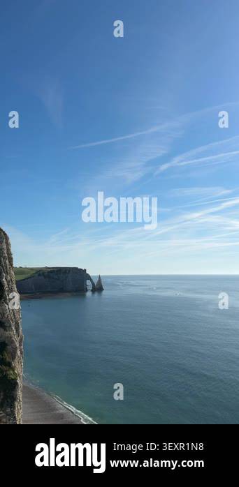 Beautiful coastal scenery of Etretat chalk cliffs in France. Serene ...
