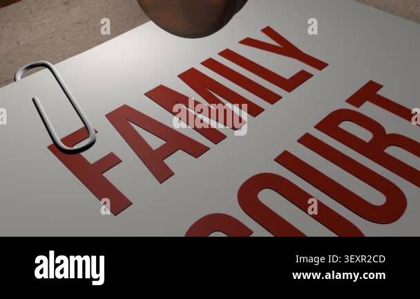 Family court legal concept with text on red background, law and justice ...