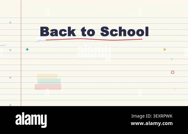 Flat back to school floating supplies and pennant banner animation ...