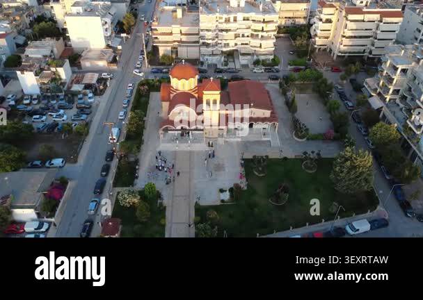 Aerial shot of an Orthodox Christian church during a religious ceremony ...